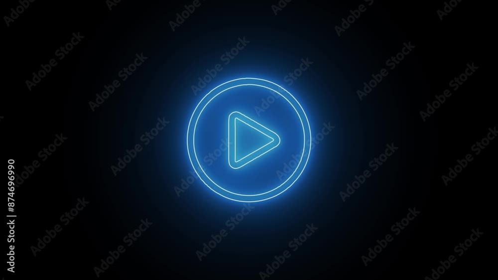 Video, audio neon play button icon animation. glowing play button ...
