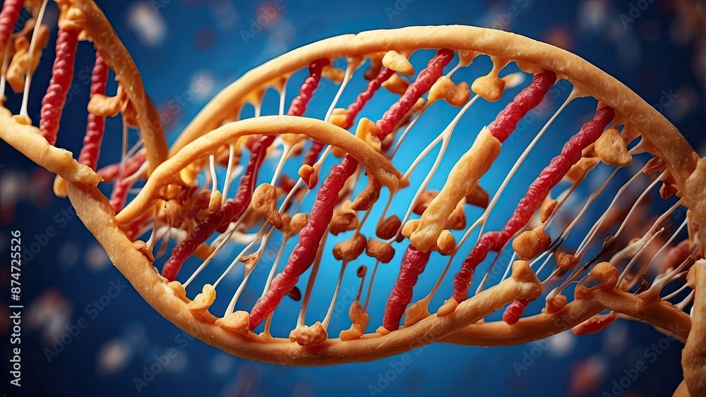A DNA strand that represents heredity and bad eating influencing genes ...