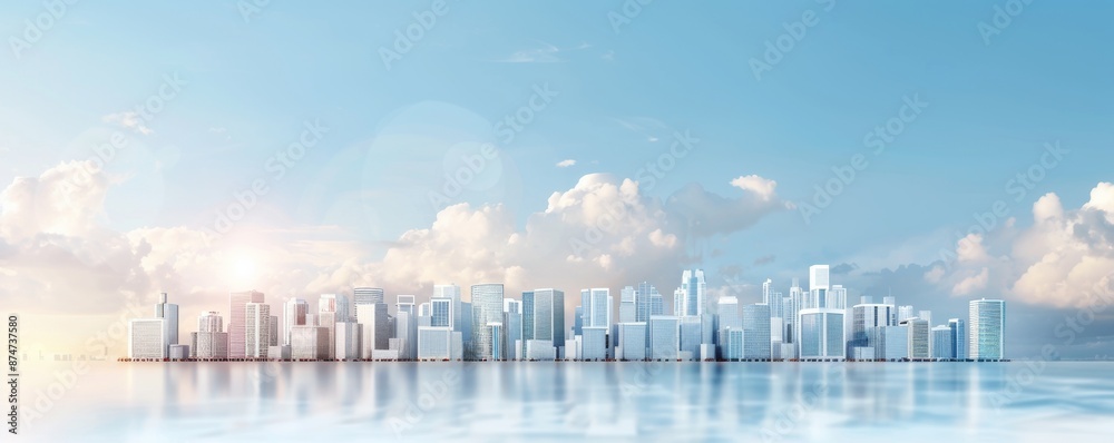 Illustrated cityscape with various property types, urban real estate ...