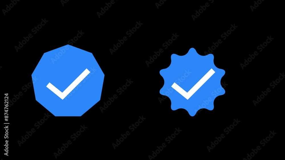 Two blue verified badges animated on black screen background. Social ...