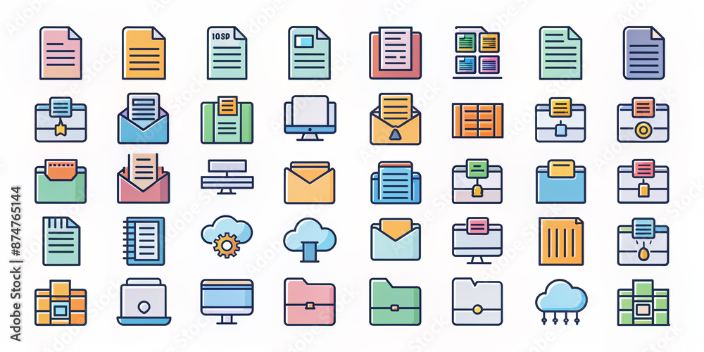 Colorful vector icon set featuring 68 different folders for file ...