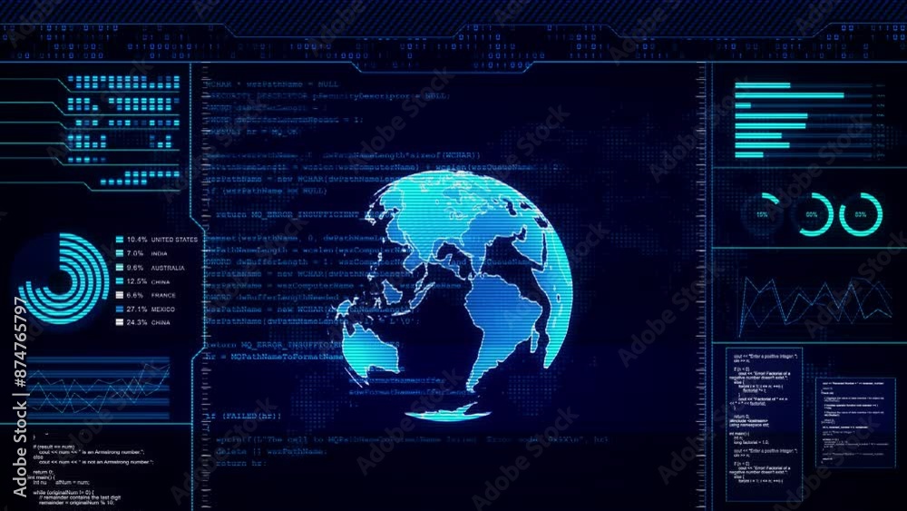 HUD Futuristic Environment digital Earth world information scanning ...