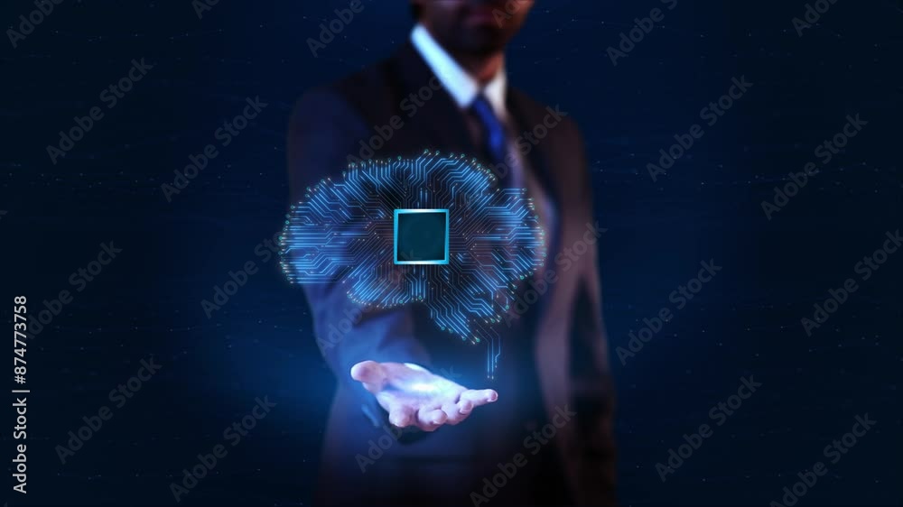 Businessman virtual display HUd Machine learning Artificial ...