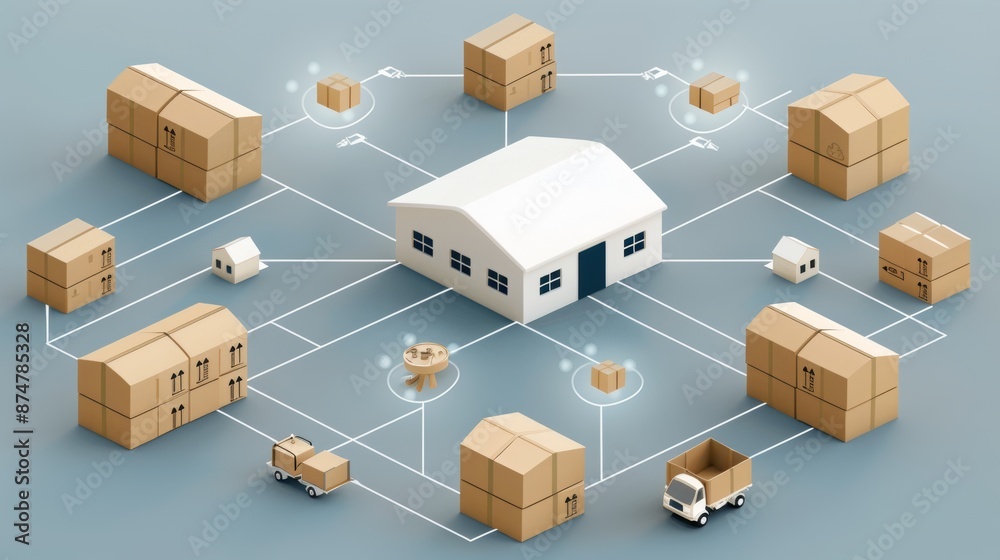 Complex supply chain network diagram, illustrating interconnected ...