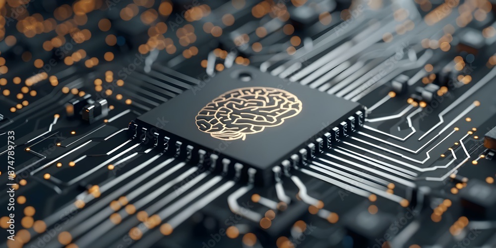 Advancement of AI on microprocessor symbolized by digital brain in ...
