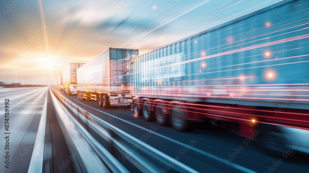 Freight trucks at a logistics hub, demonstrating rapid management and ...