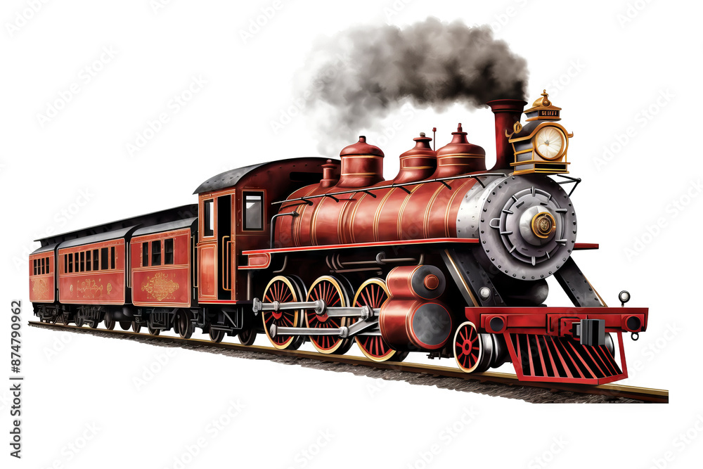 Vintage steam locomotive illustration on transparent background, PNG ...