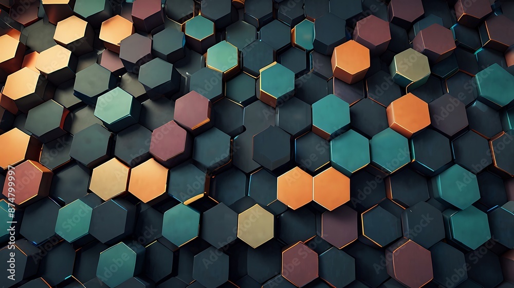 Geometric abstraction of interconnected hexagonal shapes, blending soft ...