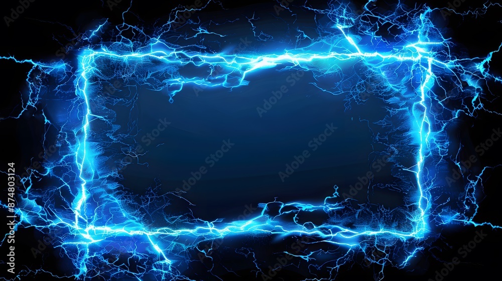 Lightning frames, blue electric borders of rectangular and square ...