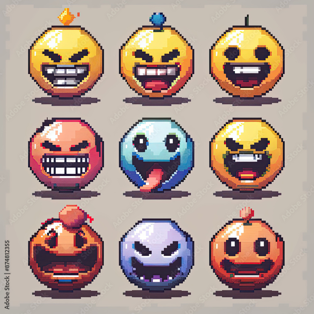 Ilustração do Stock: Pixel emoji set, pixel emoji pack, pixel art, set ...