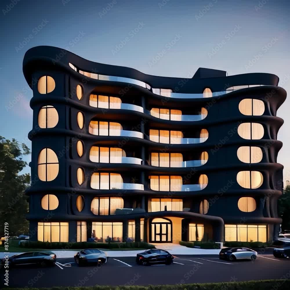 a 9-story apartment building with a modern, wavy architectural design ...