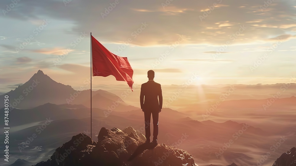 Success in sight and ready to win concept with back view of businessman ...