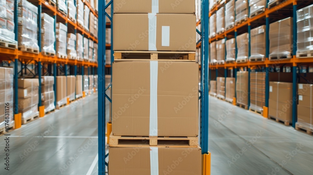 Warehouse interior, featuring stacked pallets and advanced storage ...