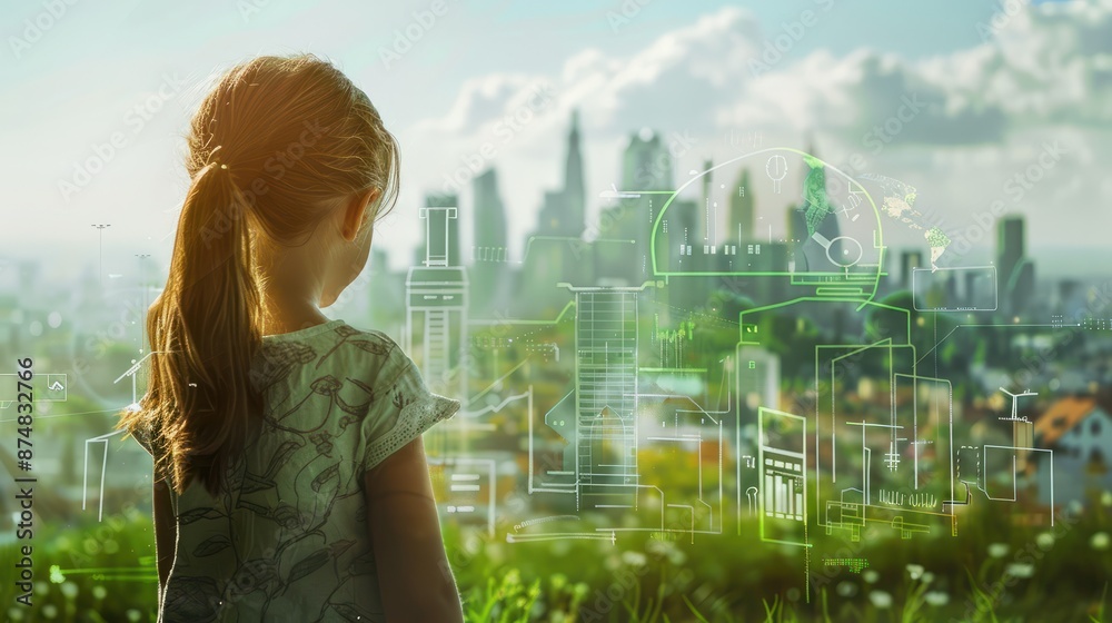 Child drawing outlines sustainability ecology save environment concept ...