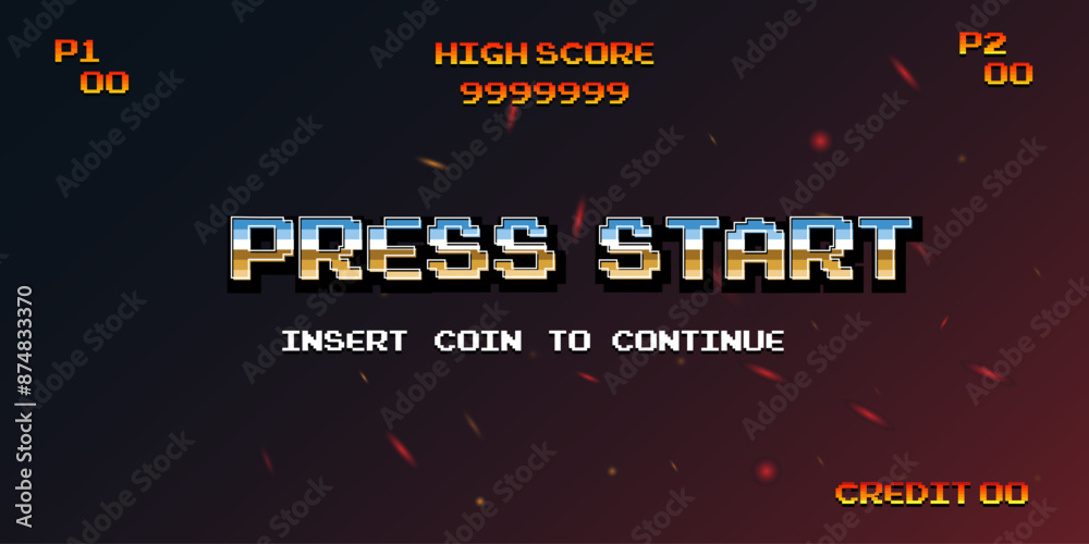 PRESS START INSERT A COIN TO CONTINUE .pixel art .8 bit game.retro game ...