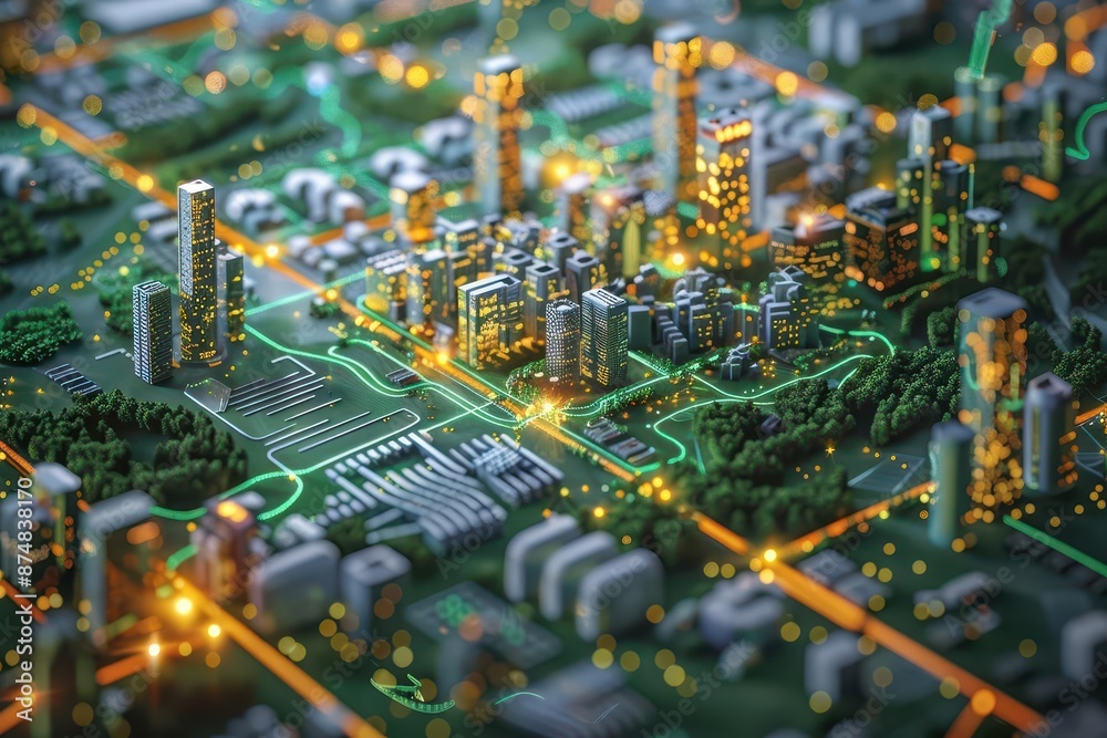 AIdriven urban planning map showing future city layout, Innovation ...