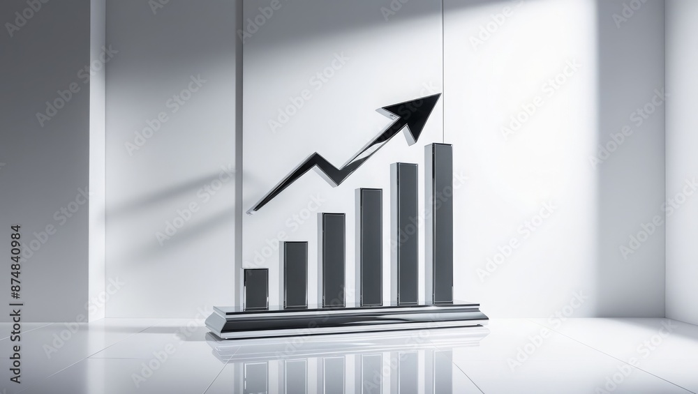 Dynamic and majestic bar chart with upward arrow, business market ...