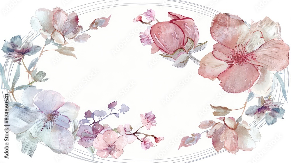 pastel watercolor flowers, oval frame, clipart Generated with AI Stock ...
