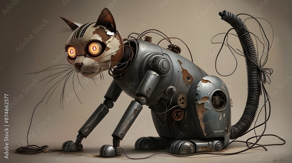 metal cat,robotic cat,cat artwork,cartoon cat,cat wallpaper,cat ...