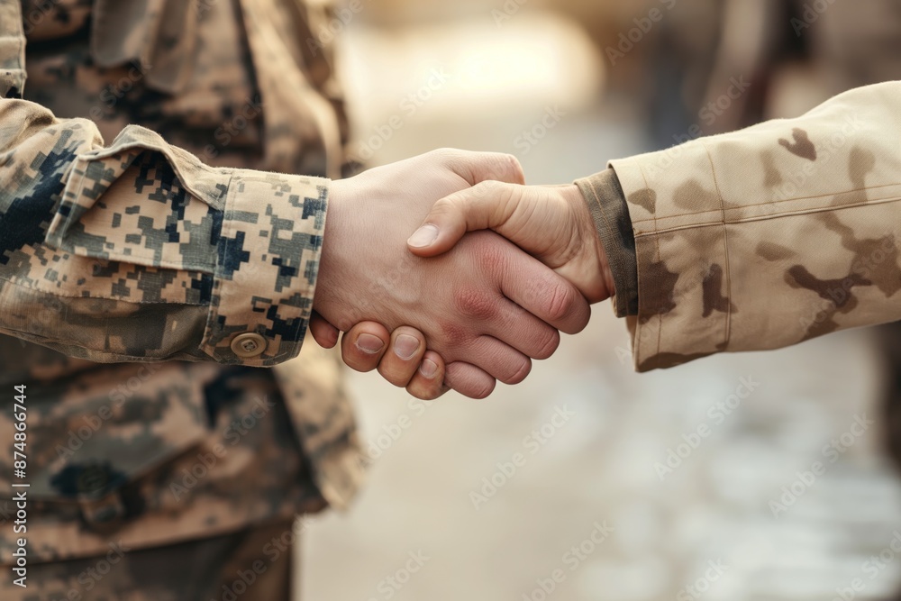 This image captures a moment of camaraderie and mutual respect as two ...