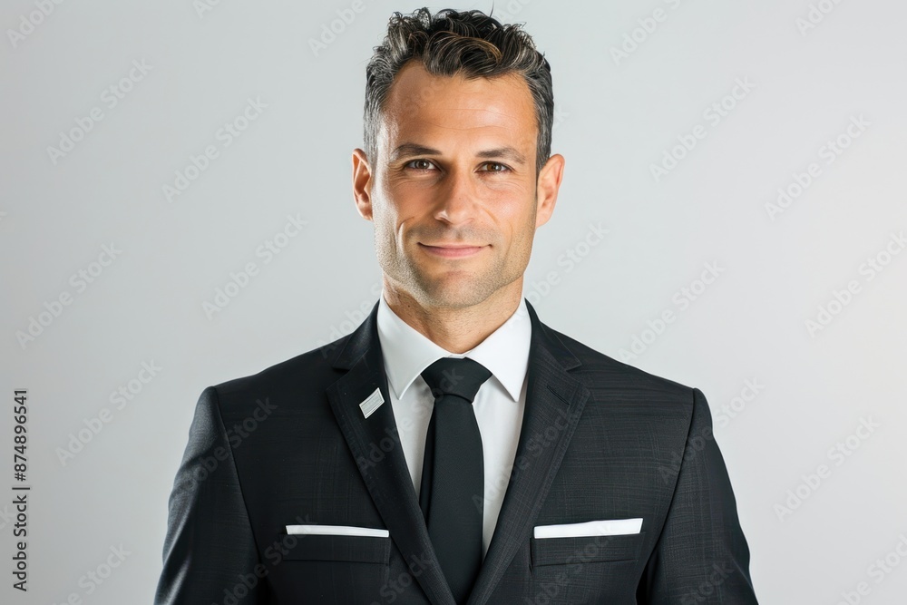 Hotel manager checking housekeeping standards, dressed in a formal suit ...