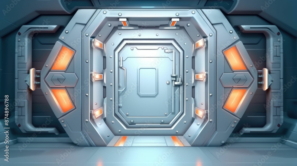 Futuristic energy portal in an advanced technology chamber. A ...