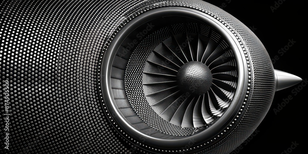 Monochrome of a jet engine made of dots, monochrome,jet engine, dots ...