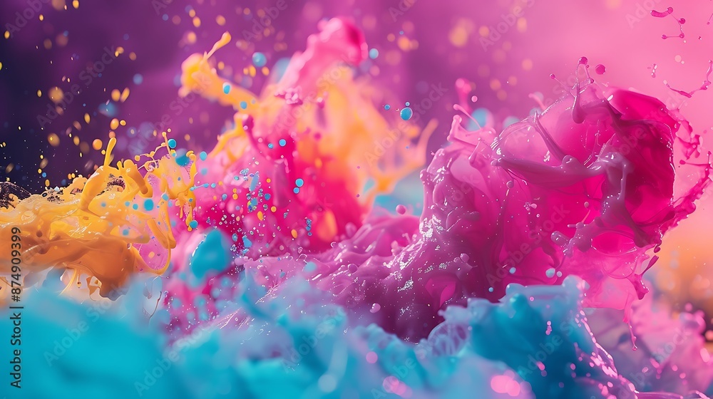 Shocking pink, golden glow, and lagoon blue noisy grain effect, vivid ...