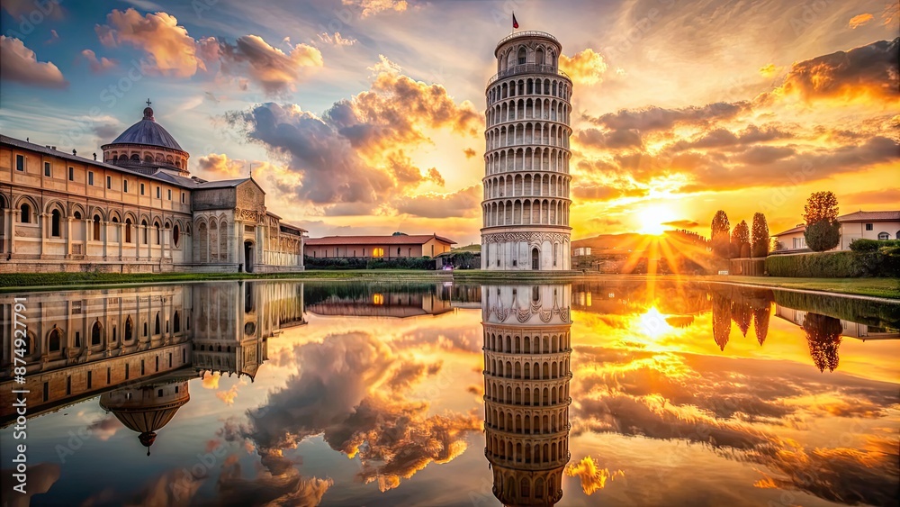 Leaning Tower of Pisa glowing in the sunset while reflecting off the ...