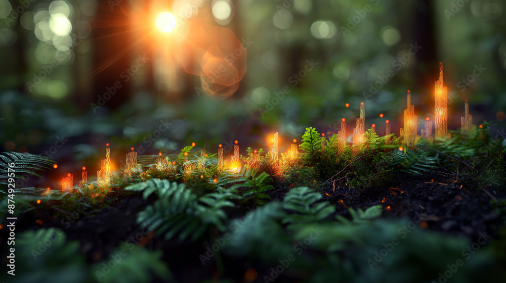 Bar chart with green up and down for positive eco-investment stock ...