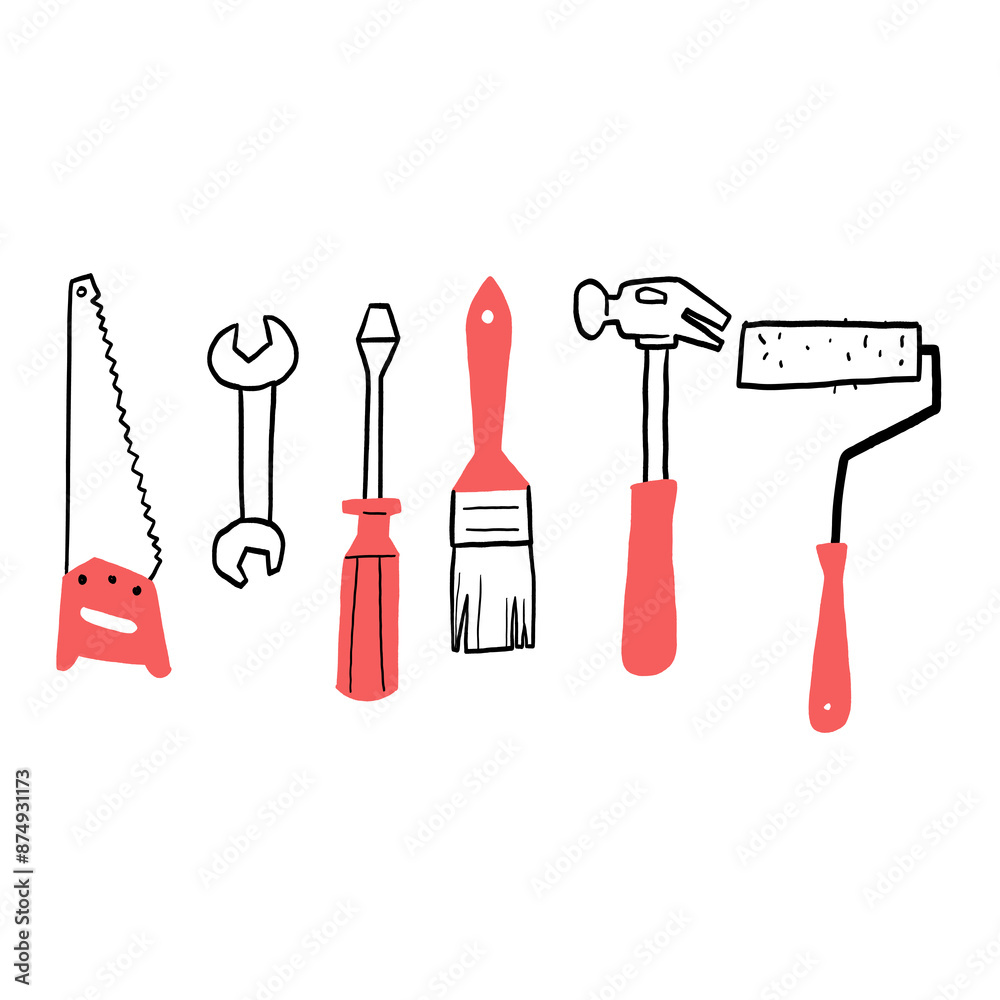 The image depicts six hand tools commonly used in various DIY and ...