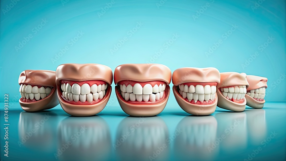 Row of teeth showing different facial expressions, teeth, row, faces ...