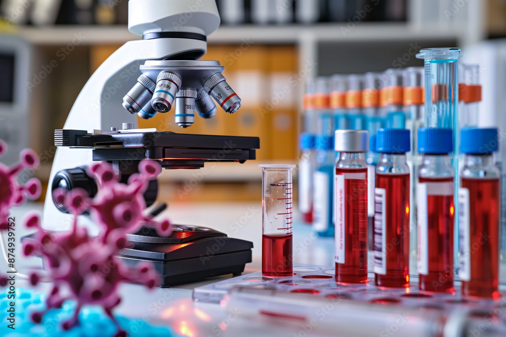 COVID-19 vaccine laboratory equipment Placed on biological blood vessel ...