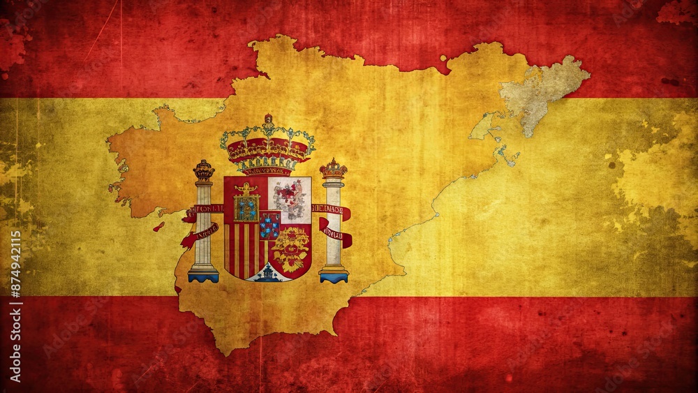 Grunge style Spanish flag map with background, Spain, map, grunge ...