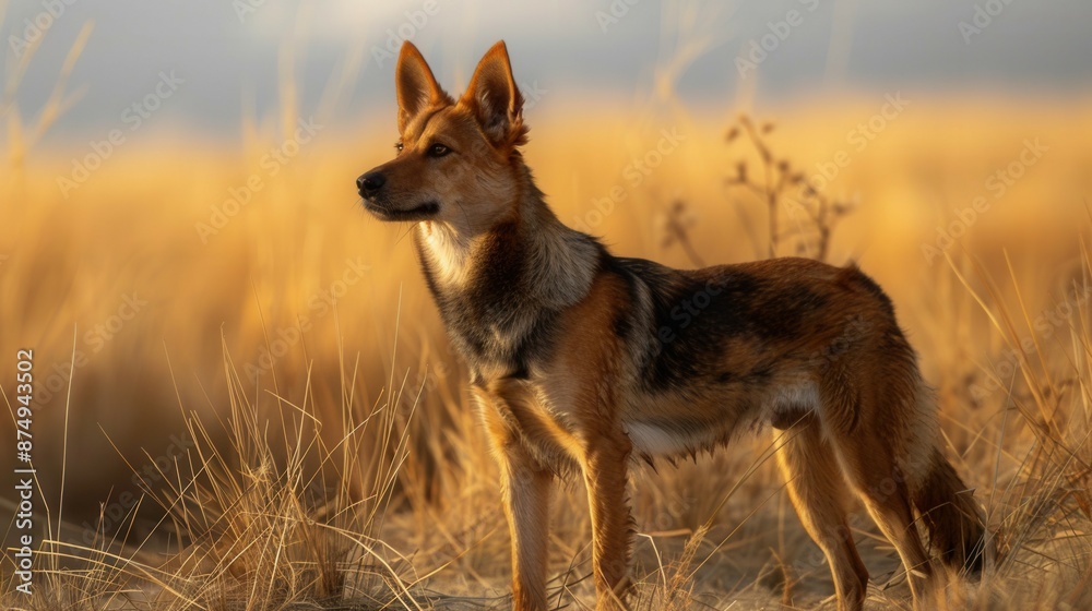 Jackal and evening sunlight. Black-Backed Jackal, Canis mesomelas ...