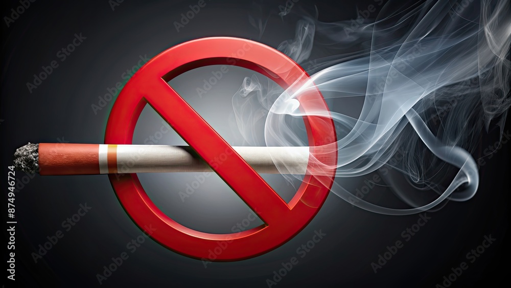 No smoking ban sign with a realistic cigarette tobacco, no smoking, ban ...
