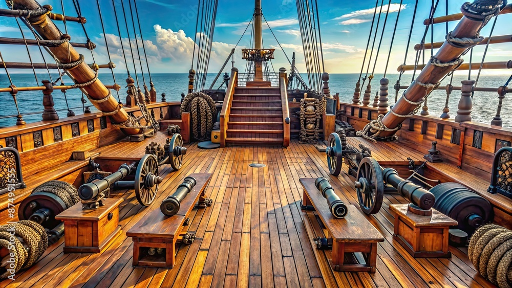 Pirate ship deck with stairs and cannons , pirates, ship, deck, stairs ...