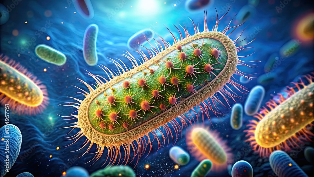 rendering of an Escherichia Coli bacteria cell, microscopic, biology ...