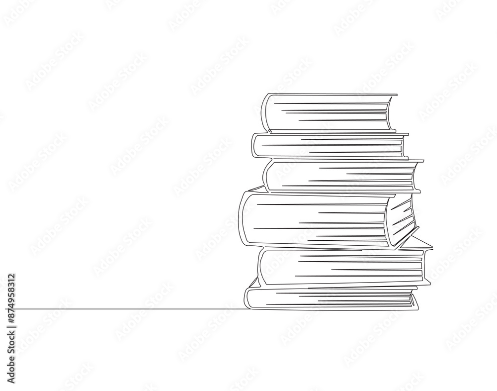 Continuous one line drawing of stack of books. One line drawing ...