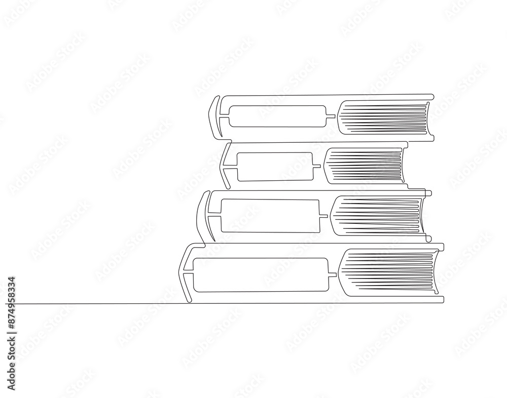 Continuous one line drawing of stack of books. One line drawing ...