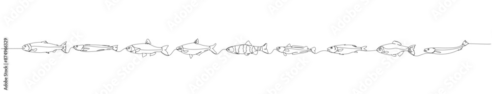 fish set, hake, salmon, red fish, salmon oil, sea fish one line art ...