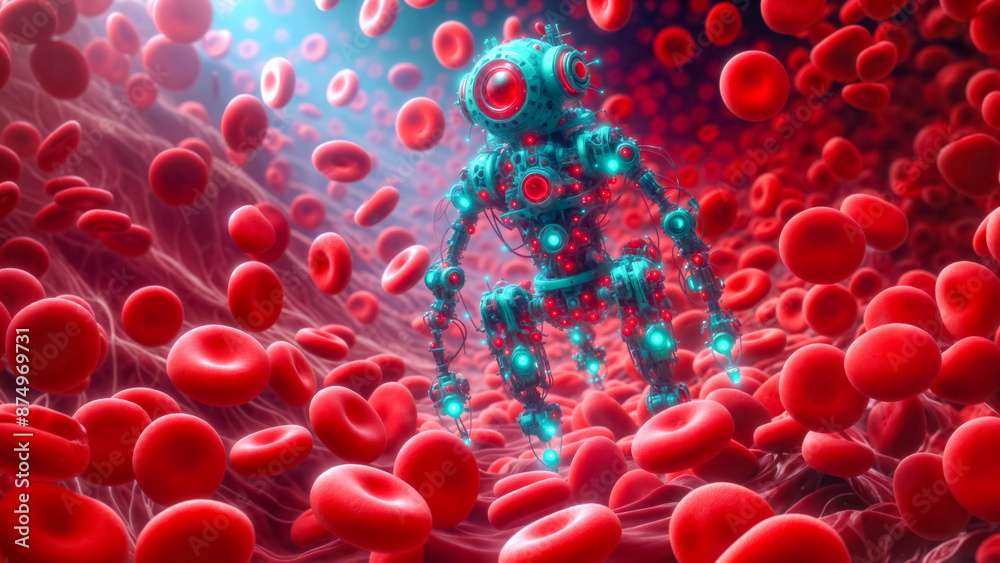 ภาพประกอบสต็อก Futuristic scene of nanobot operating within bloodstream ...