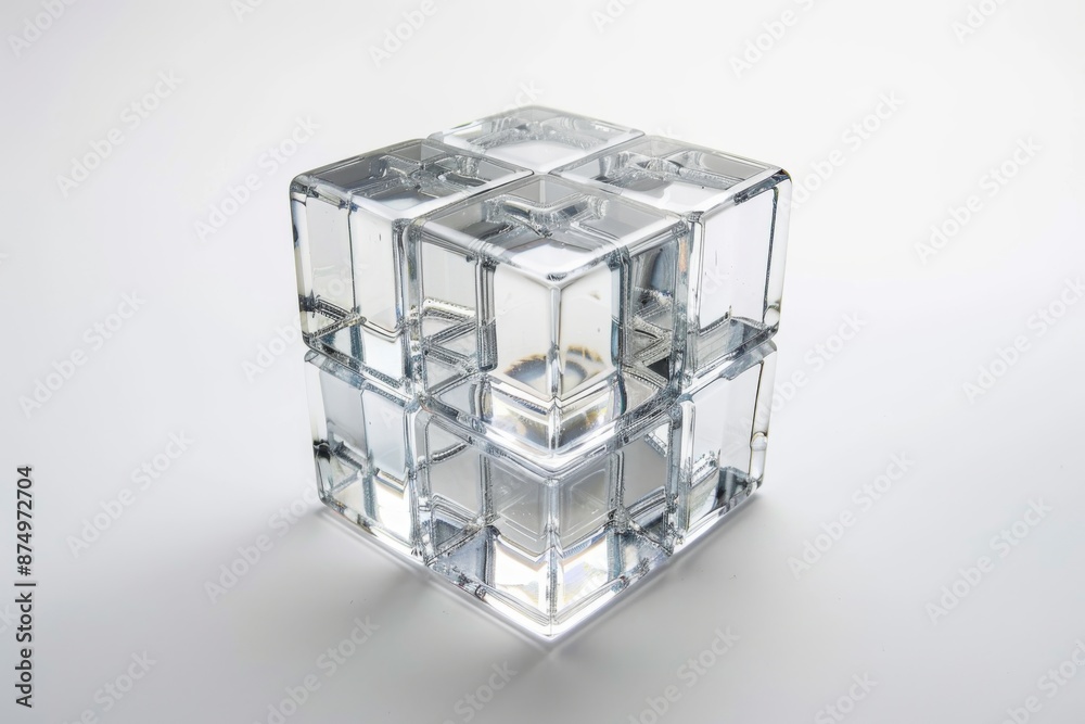 A 3D cube with transparent sides, showcasing its intricate internal ...