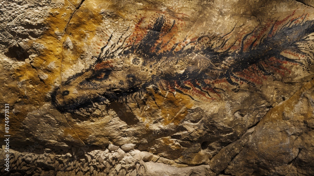 Mythical creature depicted on a cave wall painting, its purpose and ...