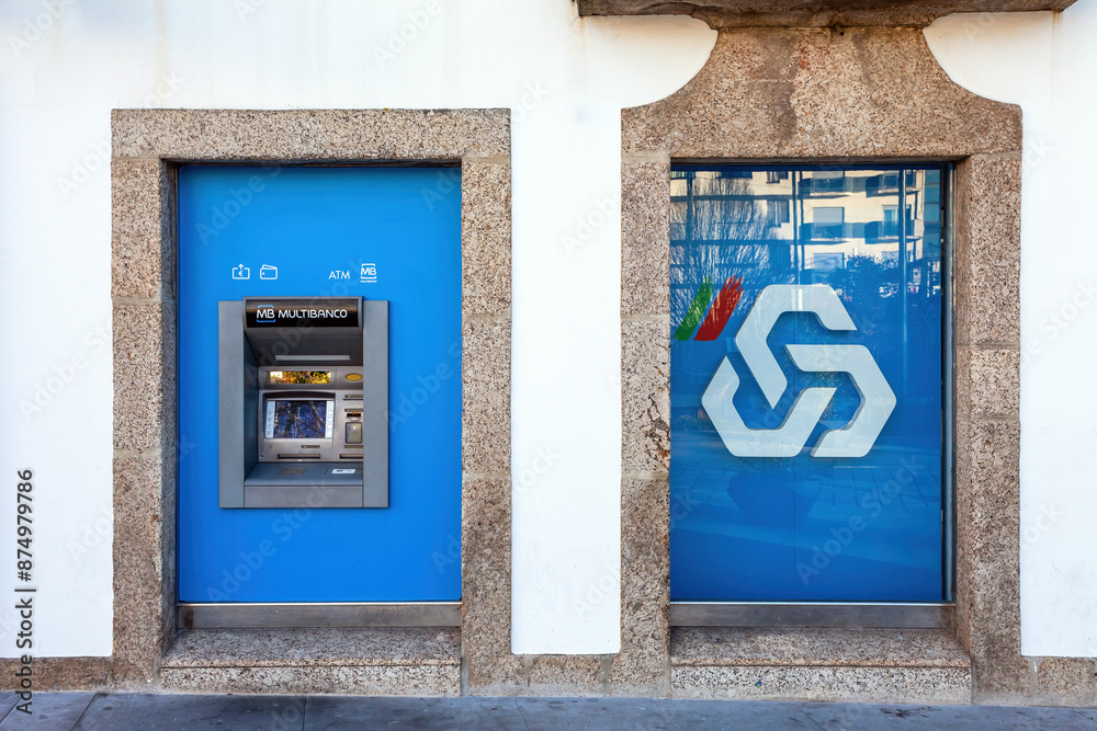 Vila Nova de Famalicao, Portugal - December 23, 2023: Multibanco aka ...
