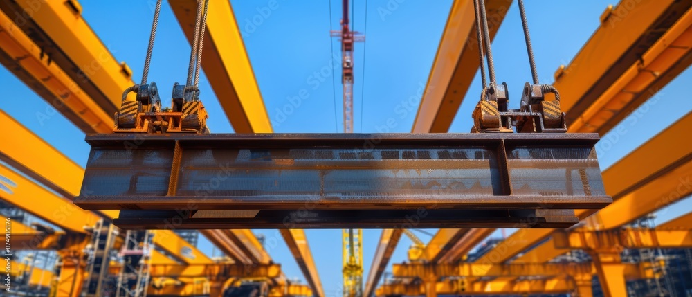 Powerful Crawler Crane Hoisting Heavy Steel Beam on Construction Site ...