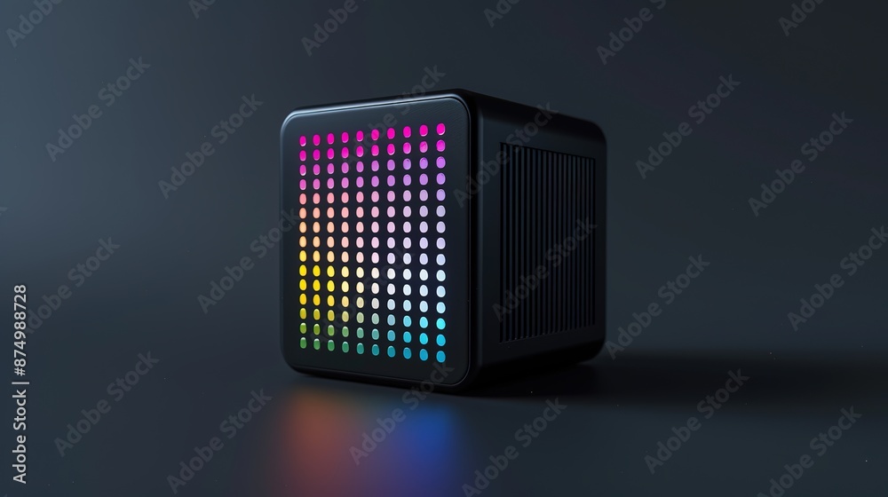 3D Illustration of a Black Sound Box with Colored Sound Flashes Icon ...