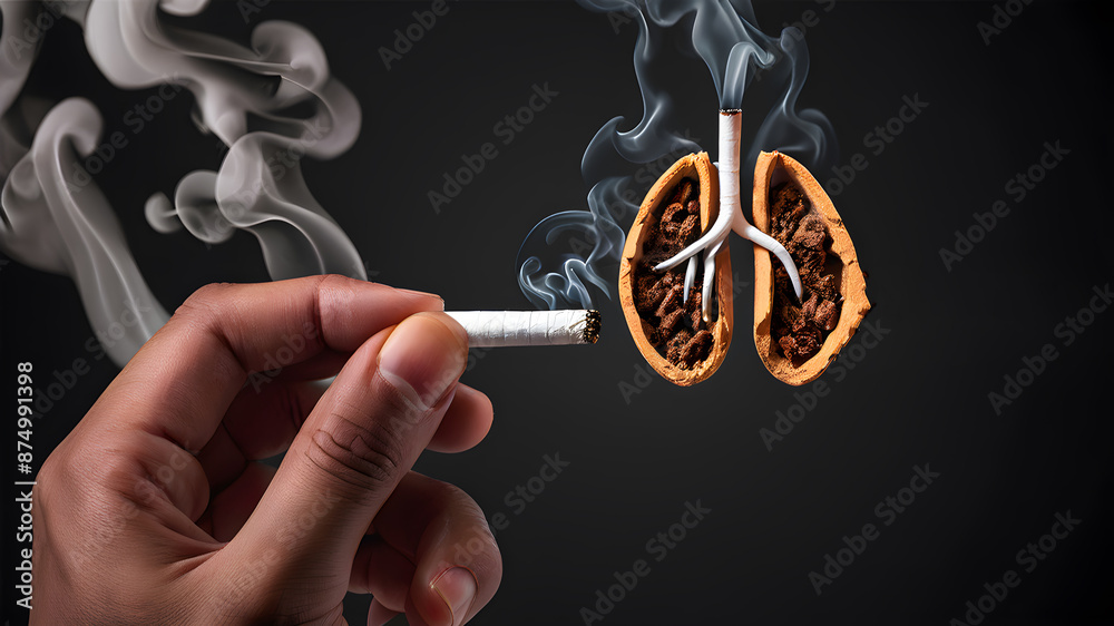smoking, concept of no smoking and World No Tobacco Day with lung and ...
