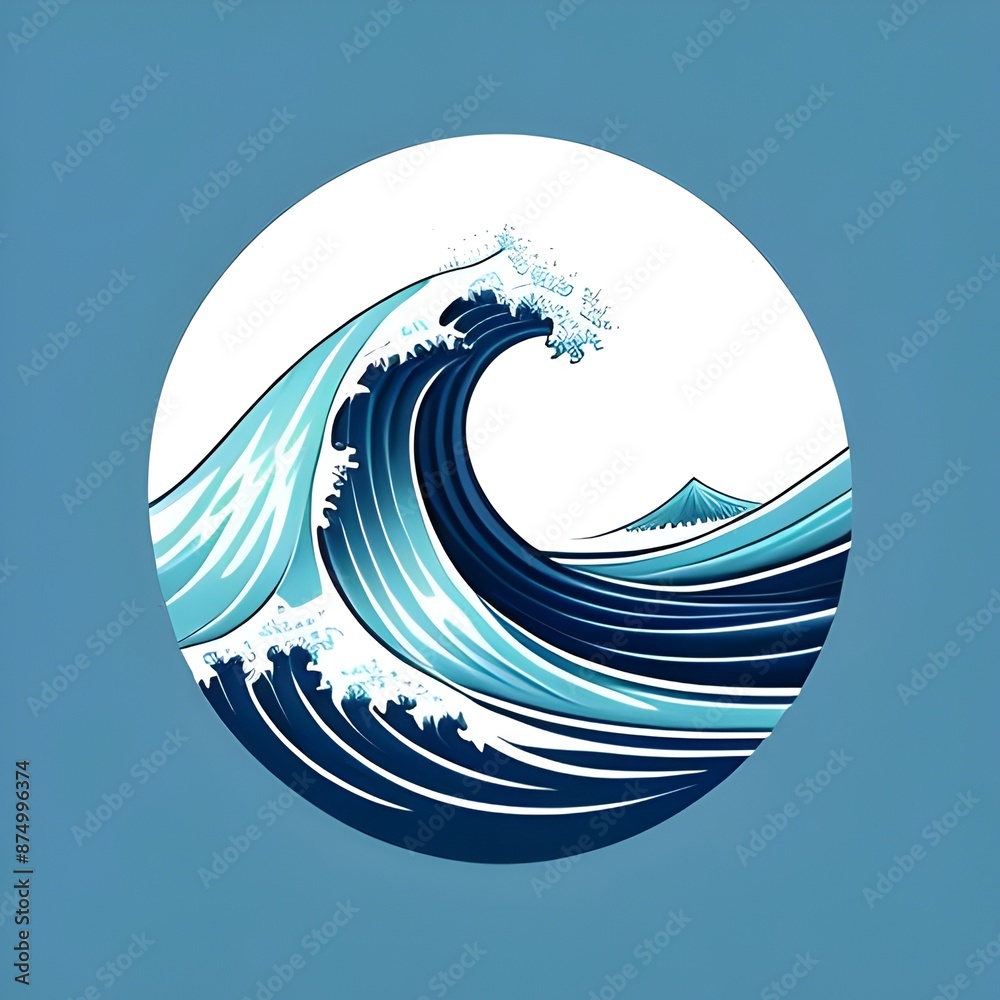 a circular vector logo featuring an ocean wave, sea, water, splash, rip ...