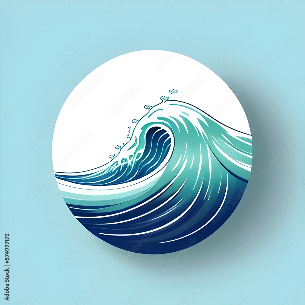 a circular vector logo featuring an ocean wave, sea, water, splash, rip ...